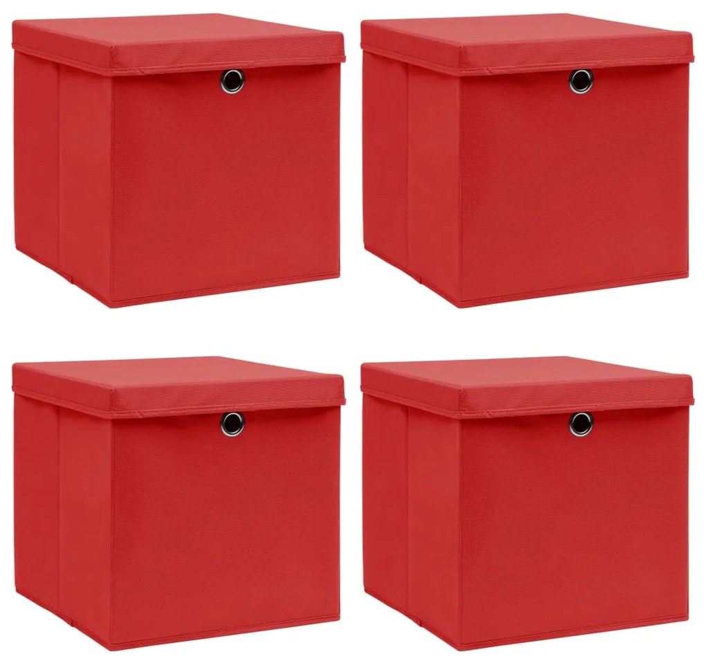 Úložné boxy s víky 4 ks červené 32 x 32 x 32 cm textil 288362