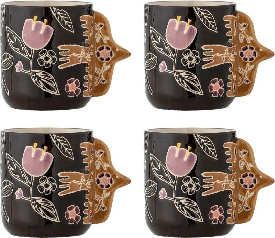 Tmavě hnědé kameninové šálky v sadě 4 ks na latte 325 ml Vivielle – Bloomingville
