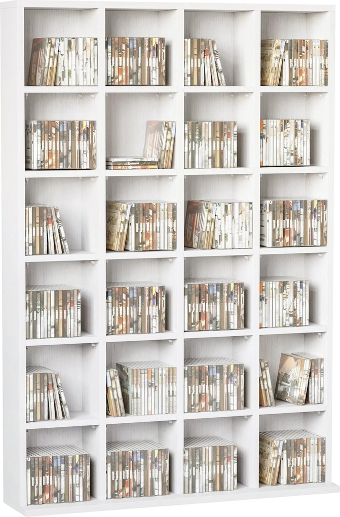 HOMCOM Úložný prostor na CD a DVD, multimediální úložná jednotka se 24 přihrádkami, maximální kapacita 480 CD/312 DVD, dřevěná knihovna s nastavitelný