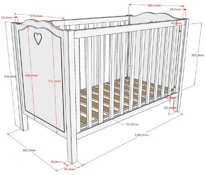 Bílá postýlka z borovicového dřeva 60x120 cm Amori – Vipack