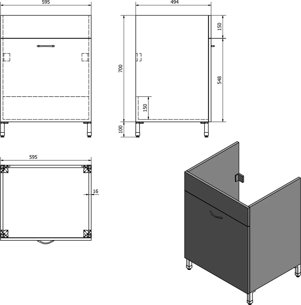 Aqualine 59,5 x 70 x 49,4 cm 57035 skříňka pod výlevku bílá