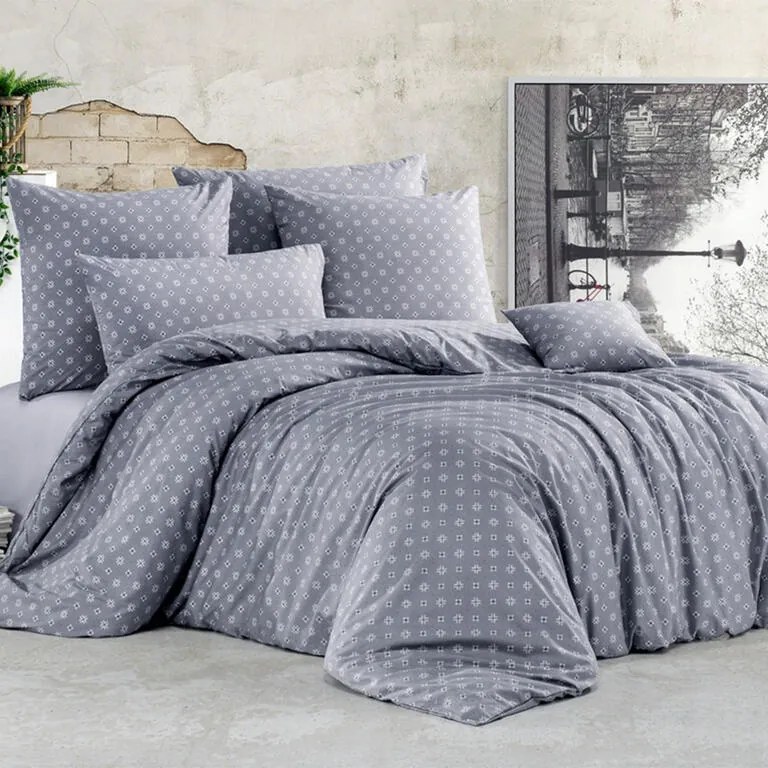 Bavlněné renforcé ložní povlečení GUDRUN šedé francouzská postel
