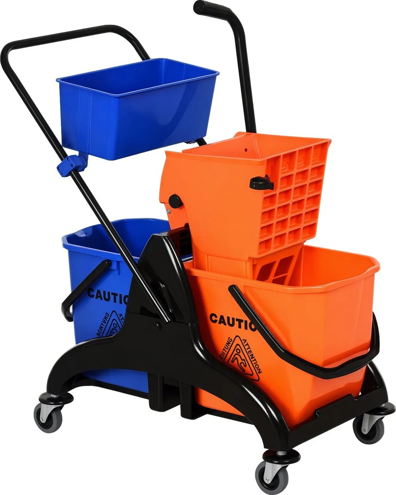 Úklidový vozík HOMCOM 26 litrů s lisem, kbelík na mop s kolečky, oranžový