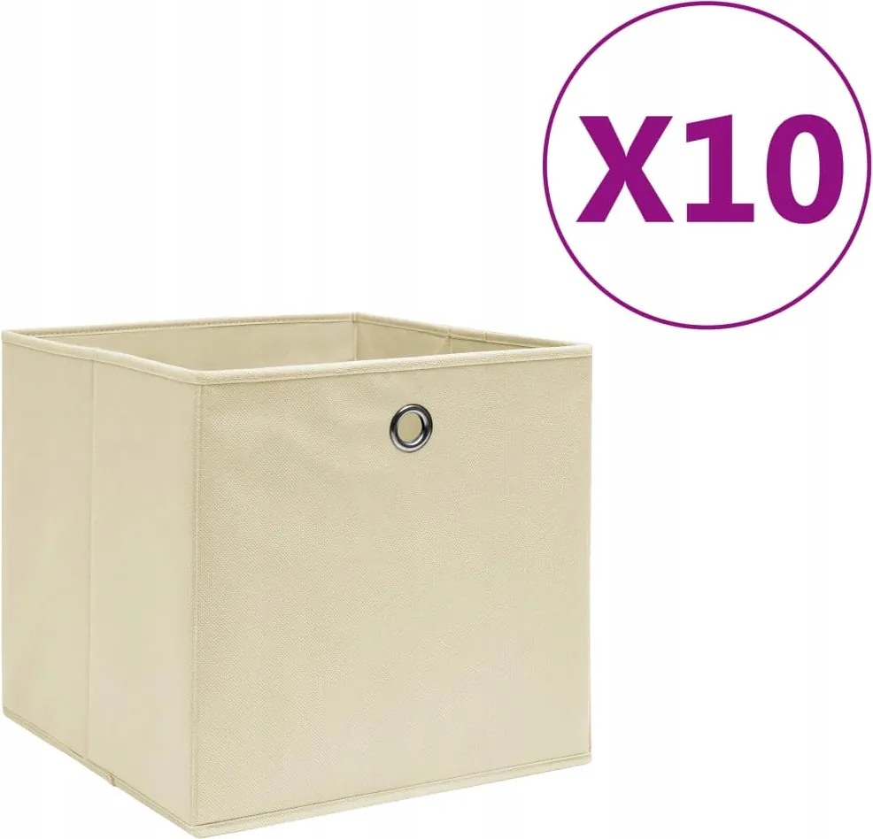 Fionshop 263026987 Úložné boxy 10 ks netkaná textilie 28 x 28 x 28 cm kré