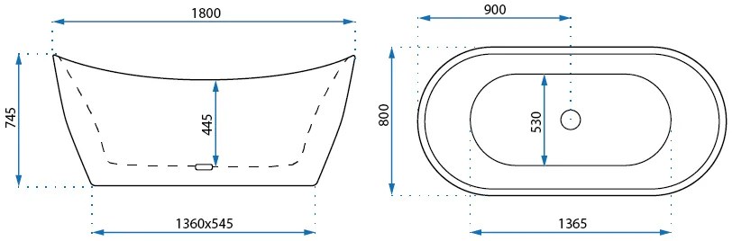 Volně stojící akrylátová vana REA FERRANO 180x80 cm bílá