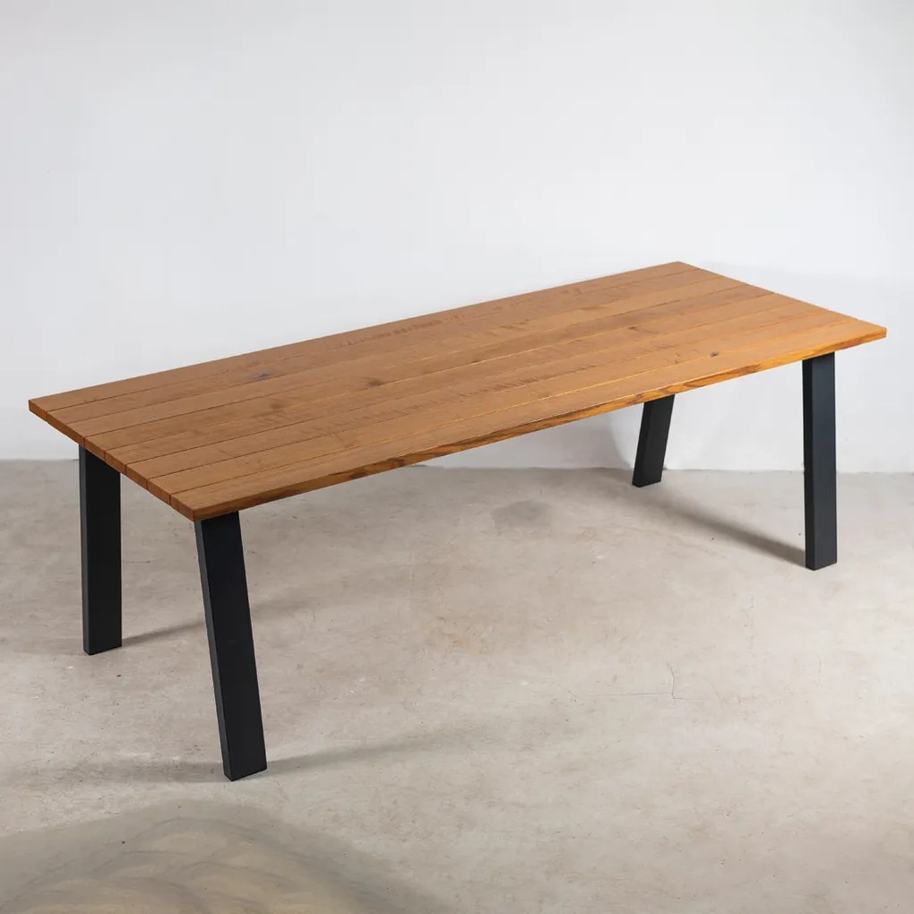 KULHÁNEK Zahradní stůl 230 x 90 cm+ 6x židle - kombinace dřeva a oceli