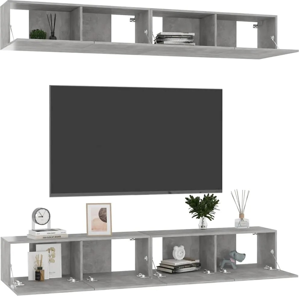 TV skříňky 4 ks betonově šedé 100 x 30 x 30 cm kompozitní dřevo 3079061