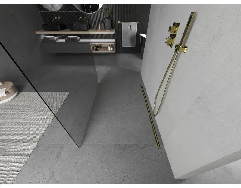 Mexen Kioto, sprchová zástěna Walk-In 105 x 200 cm, 8mm čiré sklo, zlatý lesklý profil, 800-105-002-50-00