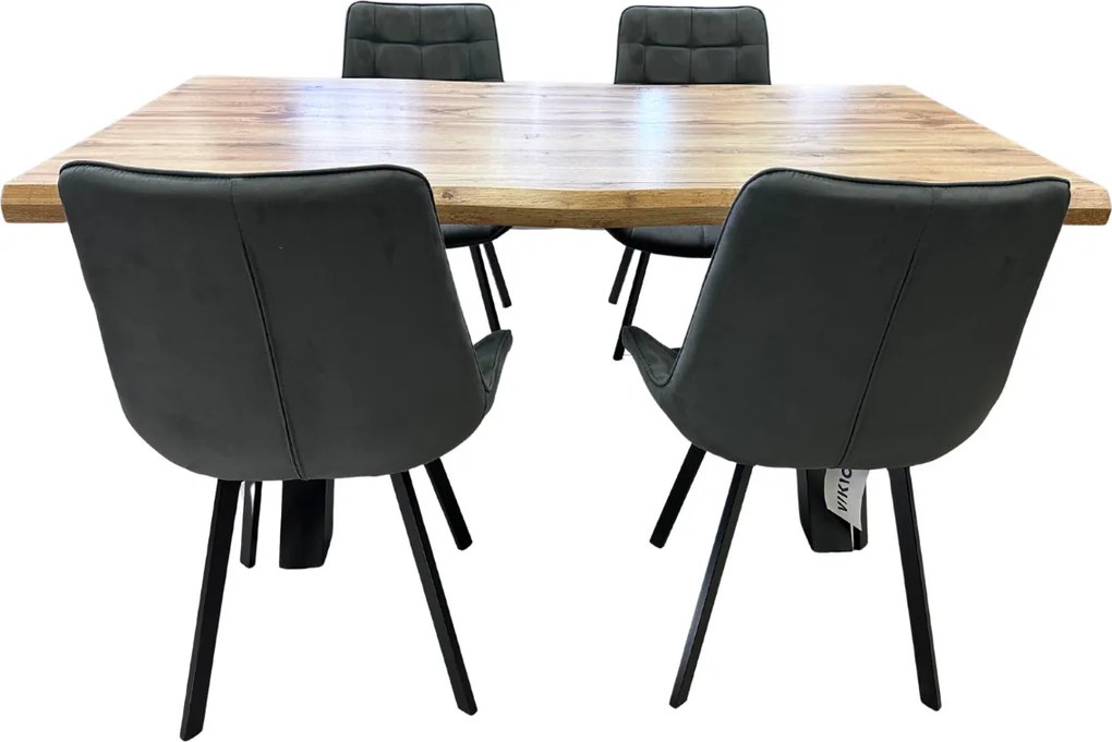 Vikio Jídelní set pro 4 osoby 140x90 cm dub, šedá samet VJS114-41S-S