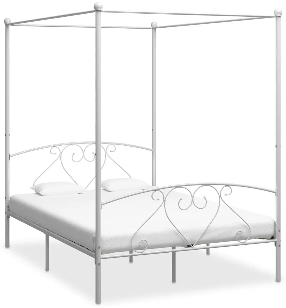 Rám postele s nebesy bílý kovový 160 x 200 cm - Default Title