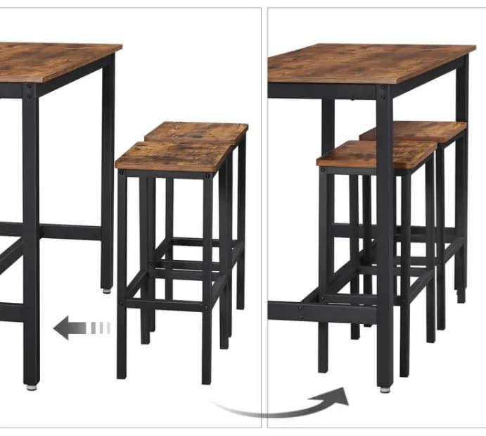 Vasagle Dřevěný barový stůl se stoličkami 120x60x90cm rustikální hnědá