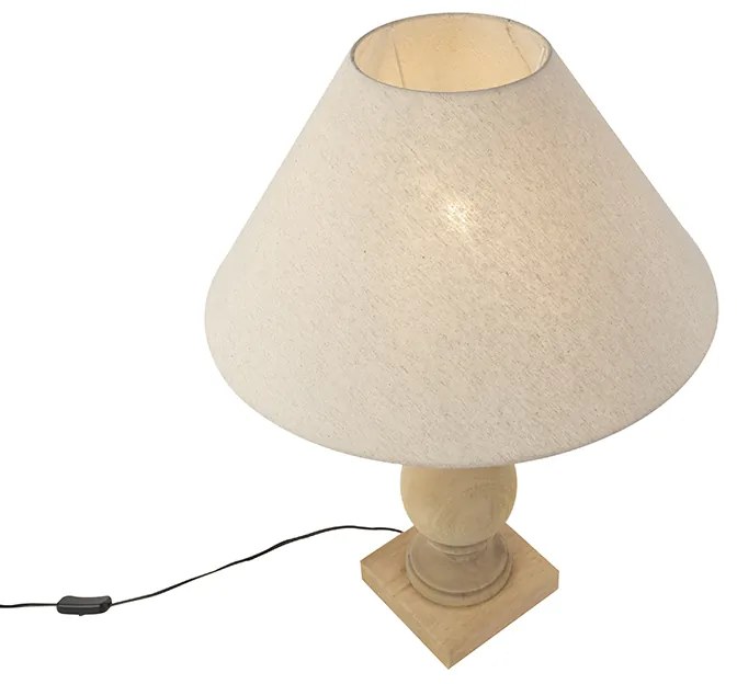 Rustikální stolní lampa s béžovým lněným stínítkem 50 cm - Catnip