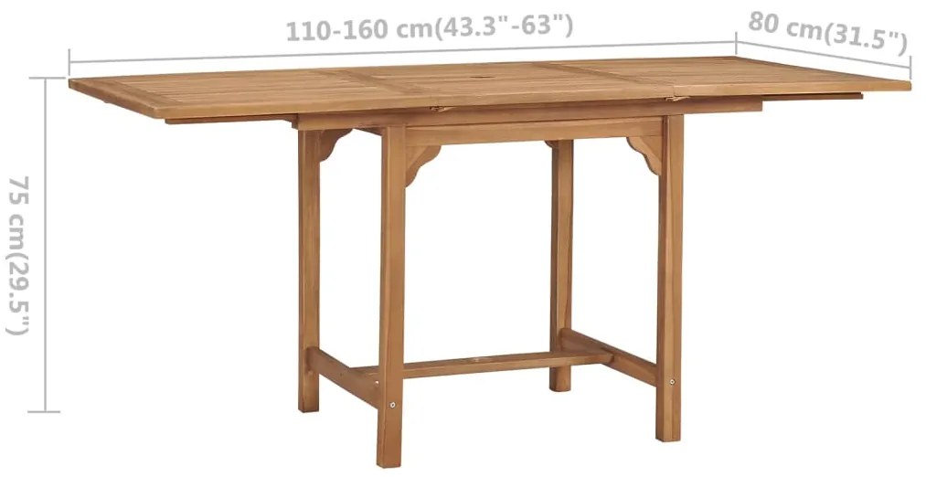 vidaXL Marketos Rozkládací zahradní stůl (110–160) x 80 x 75 cm masivní teak