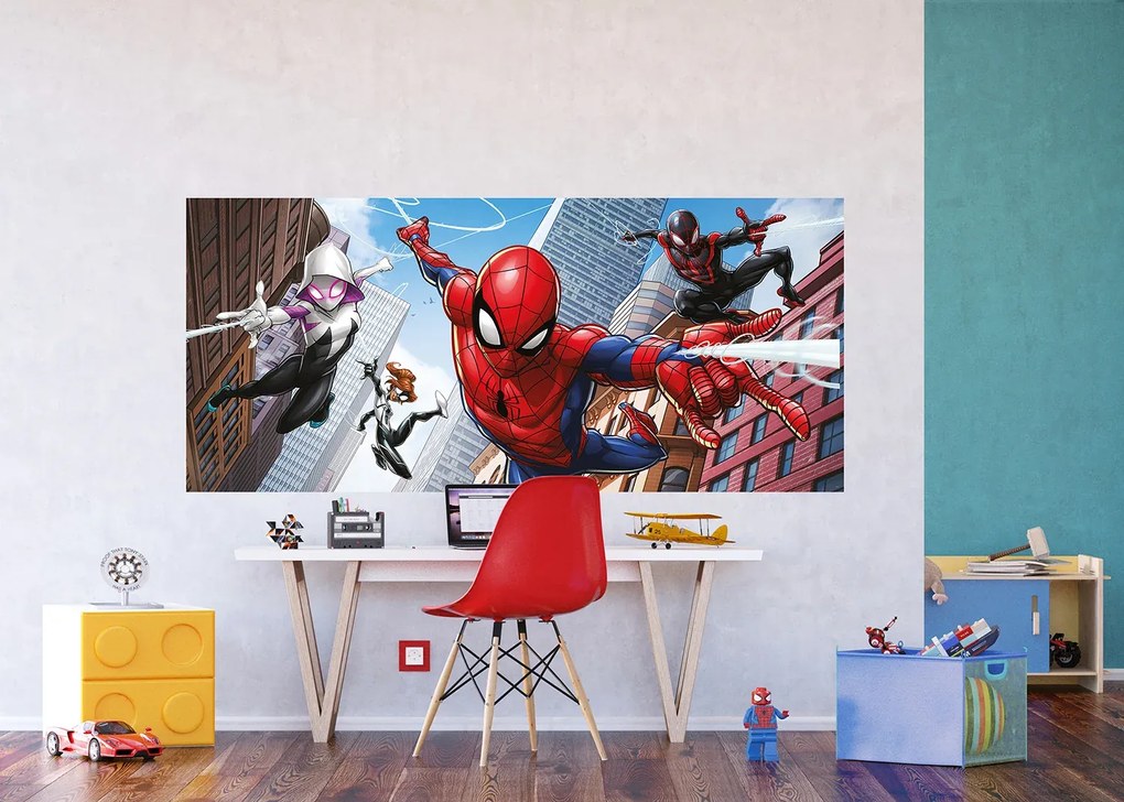Dětská vliesová fototapeta na zed' Marvel Tým Spider-Mana, Disney | 202 x 90 cm | DFTDNH 5501