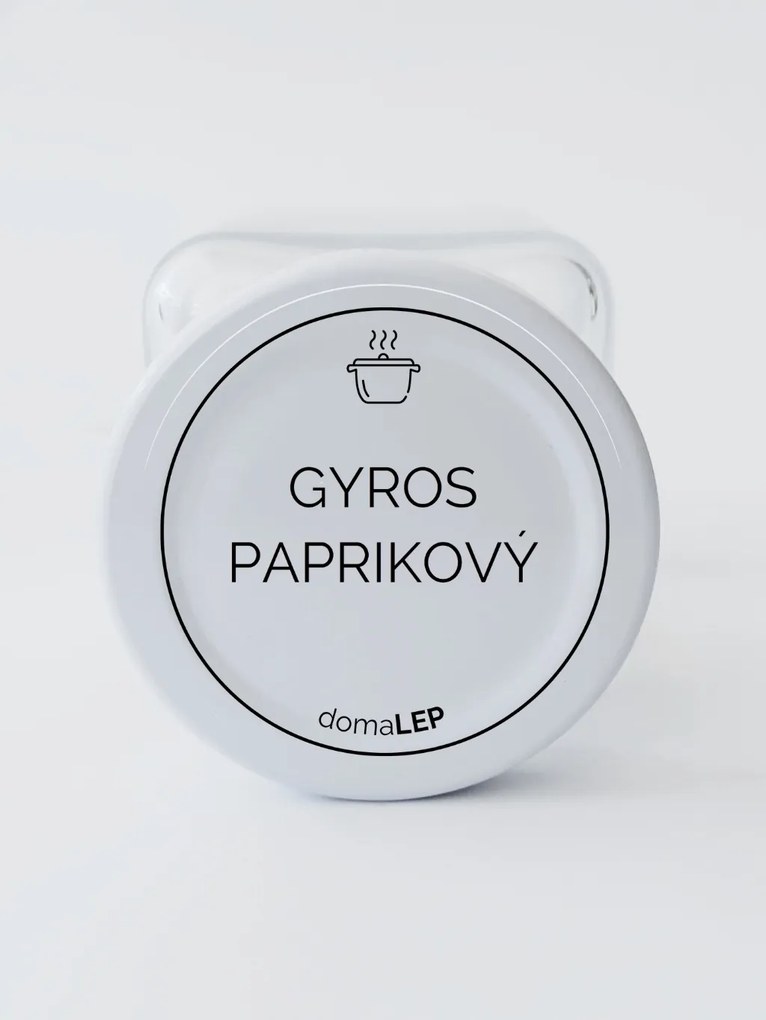 Samolepka na kořenky GYROS PAPRIKOVÝ průhledná 5 cm základní písmo