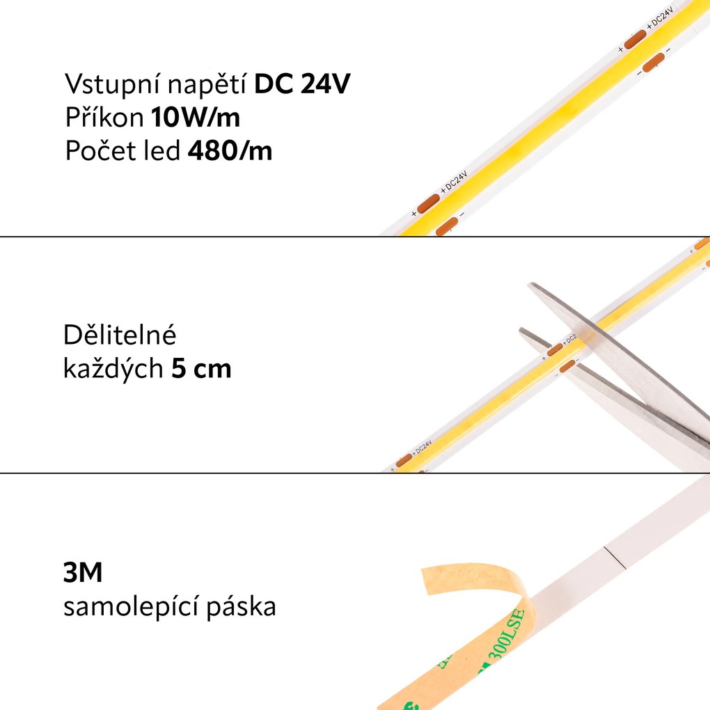 T-LED 079517 COB LED pásek 24COB10 vnitřní záruka 3 roky Extra teplá 2200K