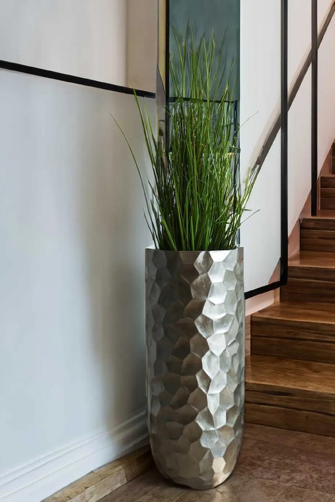 Luxusní květináč AMOLAR, sklolaminát, horní průměr 41 cm x výška 95 cm, stříbrný