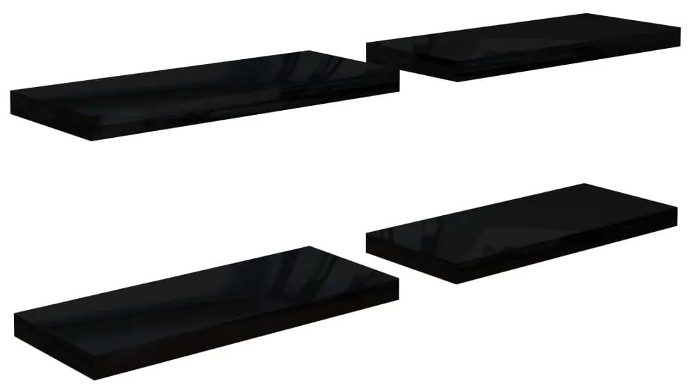 Plovoucí nástěnné police 4 ks lesklé černé 60x23,5x3,8 cm MDF