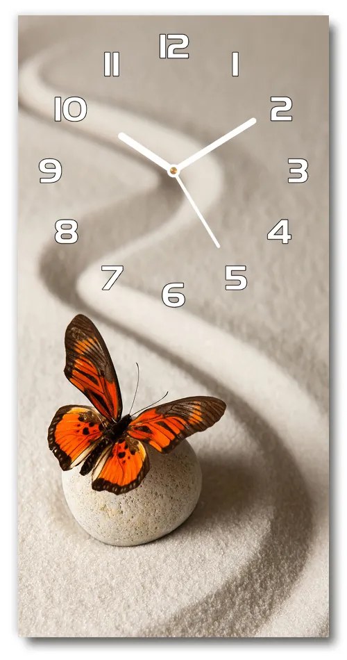 Wallmuralia Nástěnné hodiny Kámen zen a motýl 30x60 cm