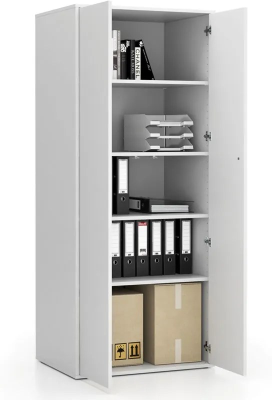 PLAN Kancelářská policová skříň s dveřmi LAYERS, 800 x 600 x 1905 mm, bílá