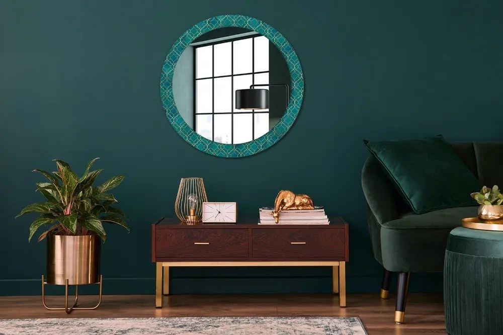 Kulaté dekorativní zrcadlo Zelená a zlaté složení fi 80 cm