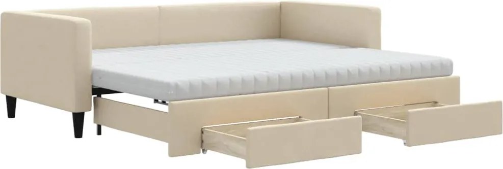 Válenda s přistýlkou a zásuvkami krémová 90 x 200 cm textil 3196636