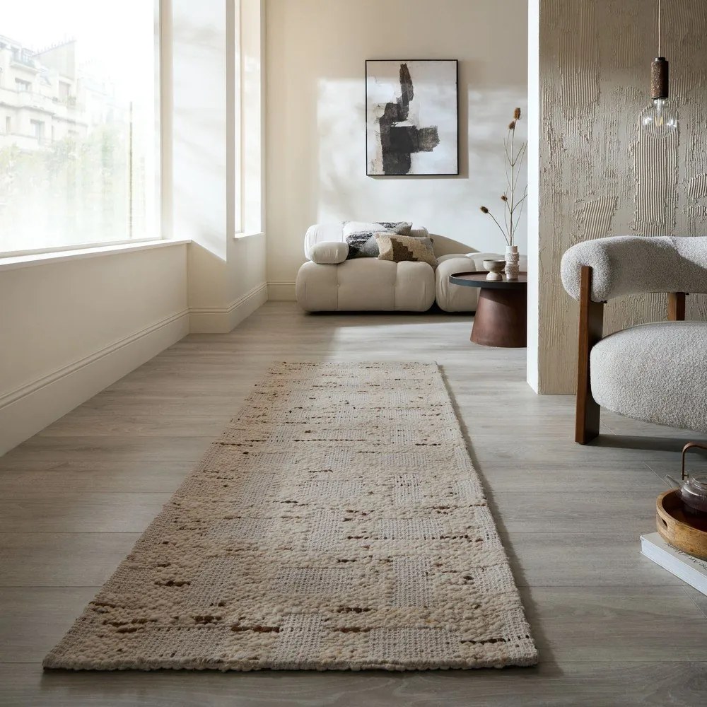 Ručně tkaný běhoun s příměsí vlny v přírodní barvě 80x230 cm Rova Blend – Flair Rugs