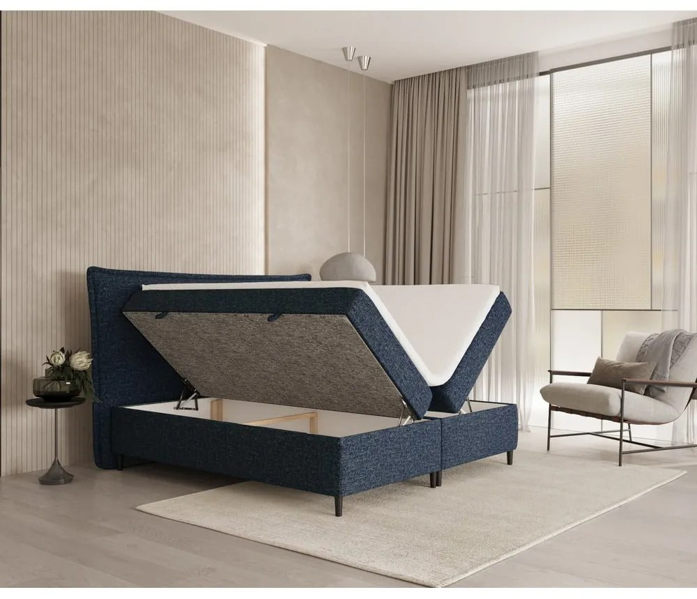 Tmavě modrá boxspring postel s úložným prostorem 200x200 cm Sinai – Maison de Rêve