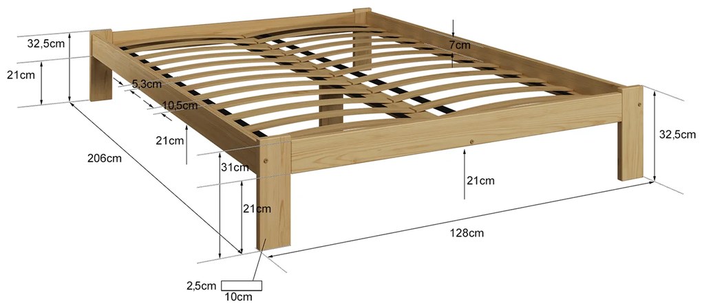 Postel z masivu VitBed 120x200 Anzu dub s roštem