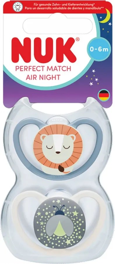 Dudlík NUK Perfect Match Air Night FIREFLY/LION 0-6m 2ks box velikost 0-6 m