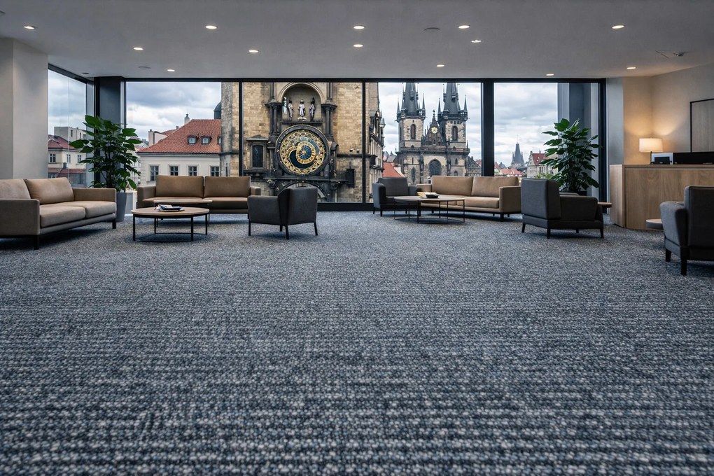 ITC, Metrážový koberec Manhattan 7677, na míru, šíře 5m, modrá, ab (mřížka), filc, chodba / předsíň