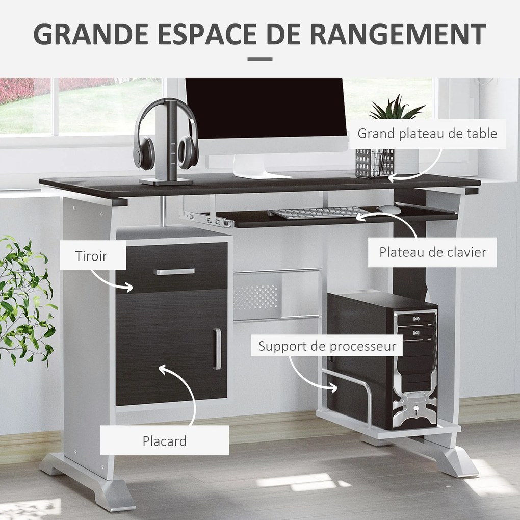 HOMCOM Moderní počítačový stůl 100Š x 52H x 75V cm Černý ořech a bílá
