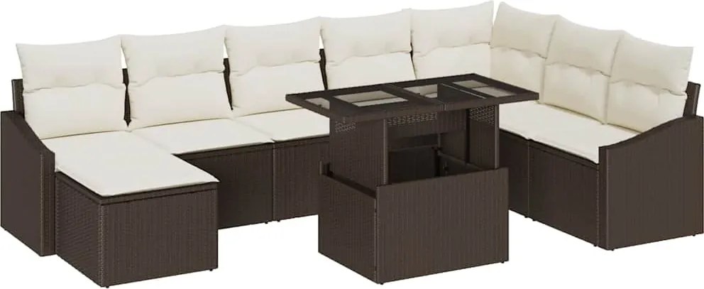 Set pohovek 9 ks Hnědá a krémová polyratan 3349054