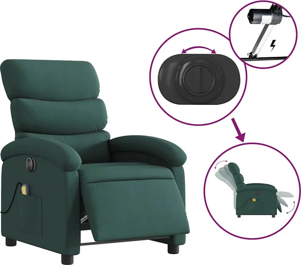 Elektrické masážní polohovací křeslo tmavě zelené textil 3203972