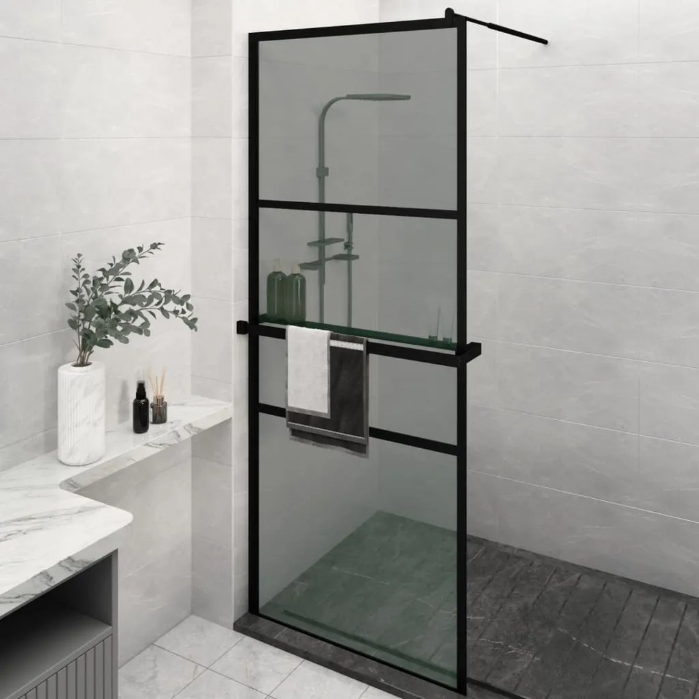 Zástěna do průchozí sprchy s policí černá 80x195 cm ESG/hliník 3185454
