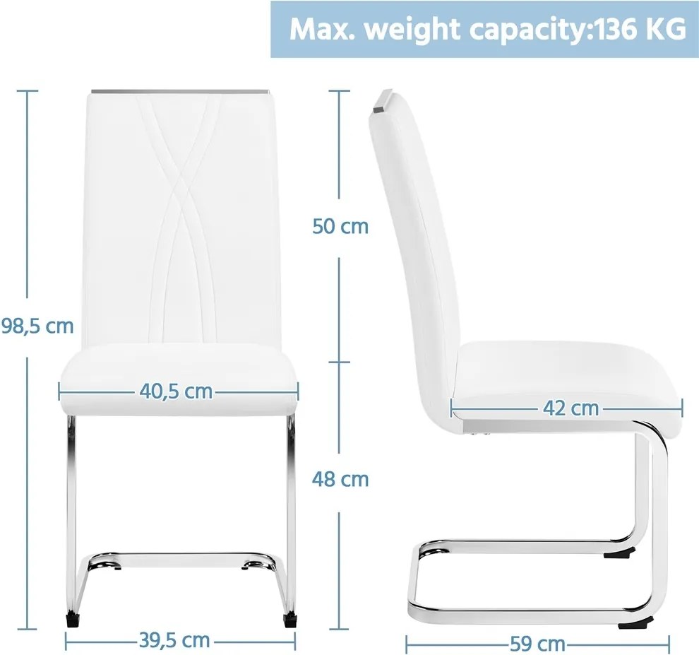Sada 2 ks – Jídelní židle Yaheetech – bílá, 59 cm (délka) × 40,5 cm (šířka) × 98,5 cm (výška) (266528749816)