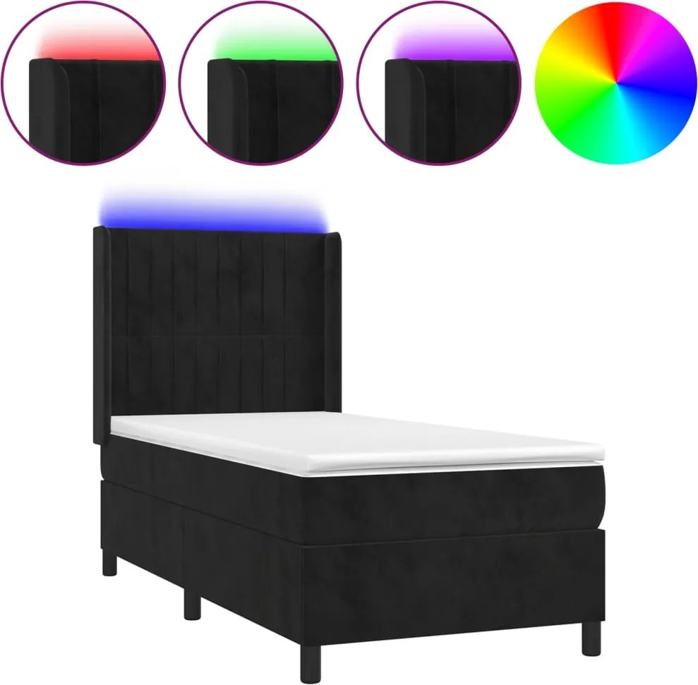 Box spring postel s matrací a LED černá 80 x 200 cm samet 3139651