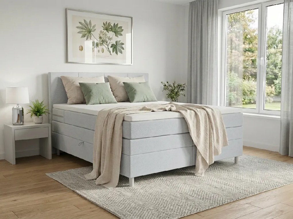 Čalouněná postel boxspring CARINA 140x200 cm světle šedá Matrace: Matrace Bonell pružinová