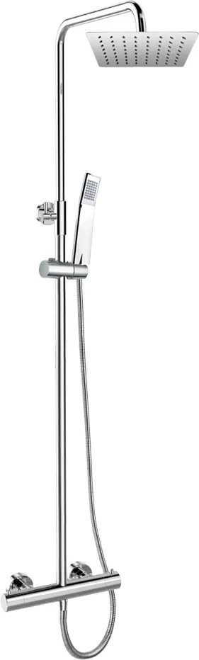 Mereo Mereo, Termostatická nástěnná sprchová baterie s hadicí, ruční a talířovou hranatou sprchou slim 200x200mm, CB60104TSD