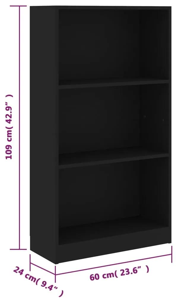 3patrová knihovna černá 60 x 24 x 109 cm kompozitní dřevo