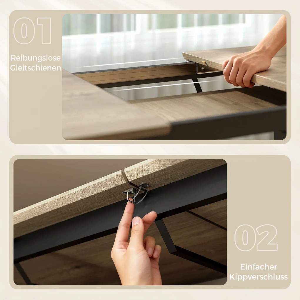 HOMCOM Rozkládací jídelní stůl 140-180 cm pro 6-8 osob, obdélníkový v industriálním designu s ocelovým rámem, hnědý