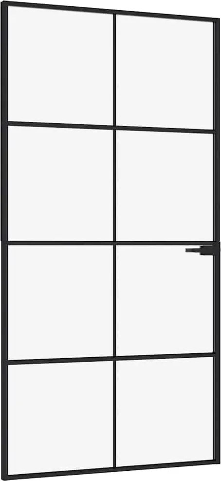 Interiérové dveře černé 102x201,5 cm tvrzené sklo a hliník úzké 153665