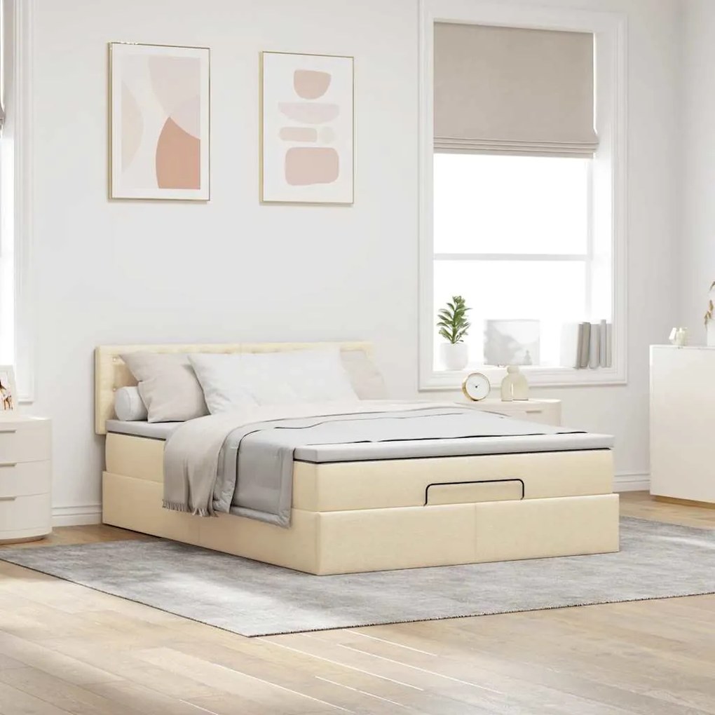Osmanská postel s matrací & LEDs Cream 140x190 cm Látka 3312476