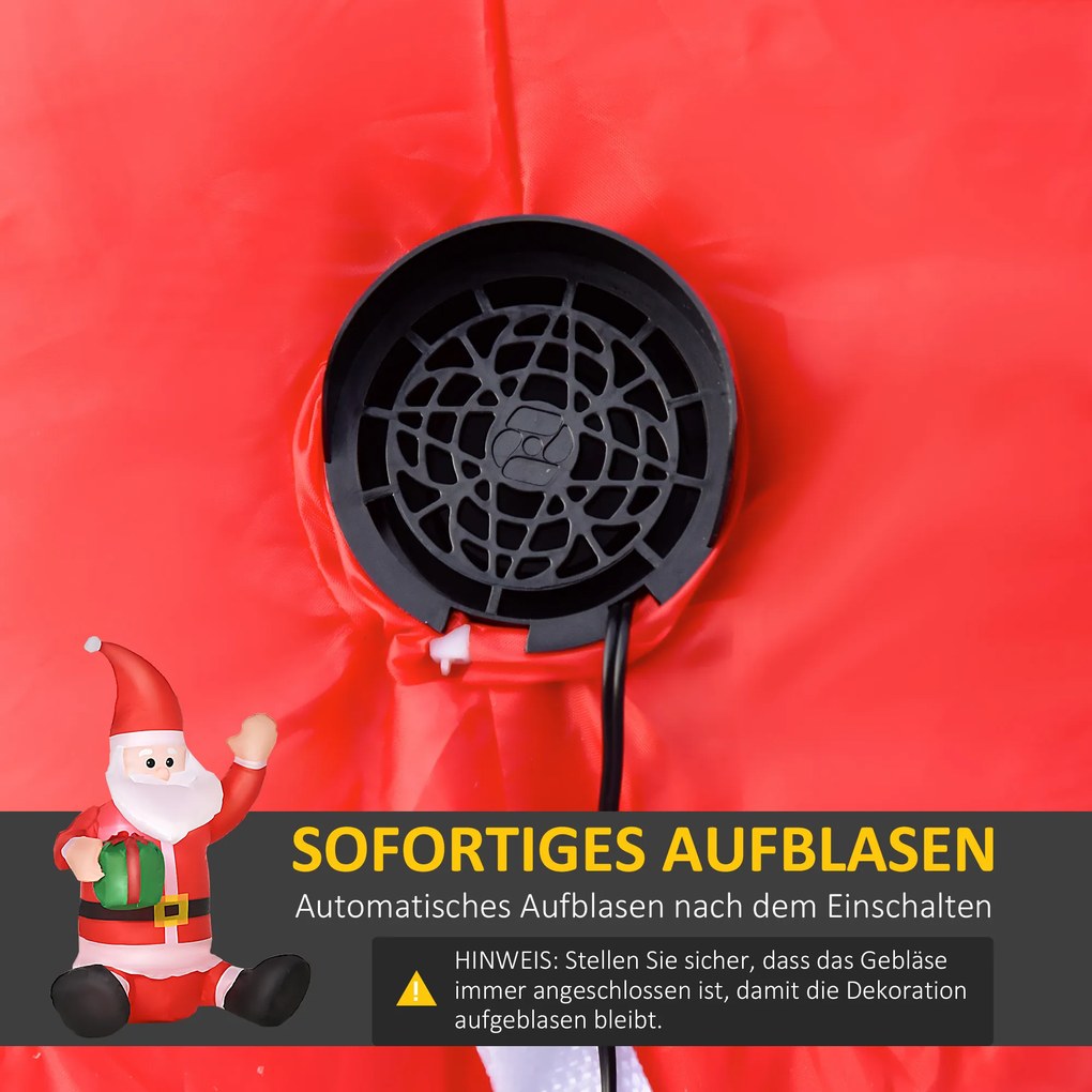 Aosom Santa Claus Vánoční dekorace, 1,2 m, samofukovací, LED, včetně ventilátoru, červená + bílá