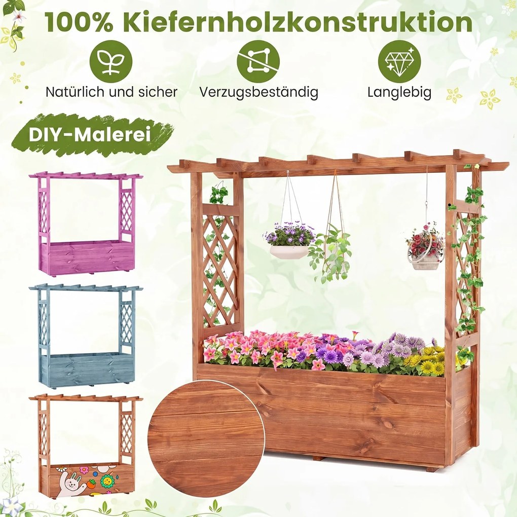 Costway Vyvýšený záhon s mříží a závěsným střešním boxem na rostliny s mříží