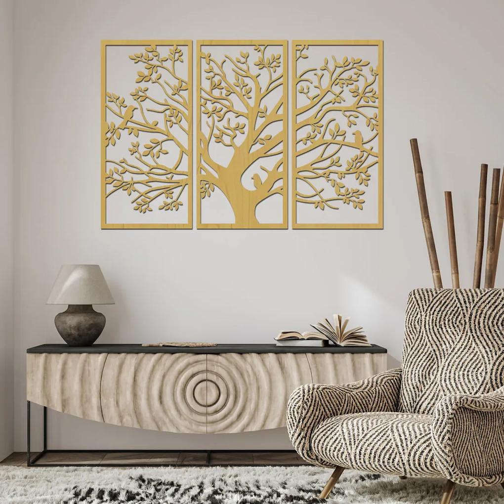 dřevo života 3 dílný dřevěný strom s ptáky Barevný vzor: Bílá, Rozměry (cm): 180x116