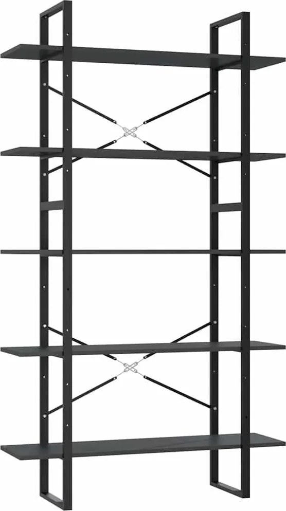 Knihovna s 5 policemi šedá 100 x 30 x 175 cm borové dřevo 3082000