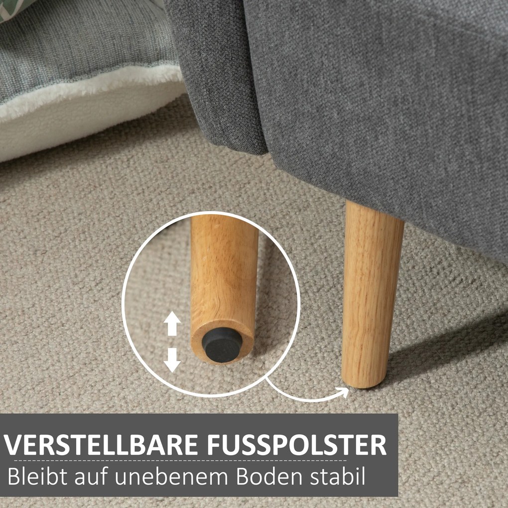 HOMCOM Dvoumístná rozkládací pohovka s polštáři, nastavitelné podnožky, sametový polyester, kaučukové dřevo, pěna, 2místná, potah látka