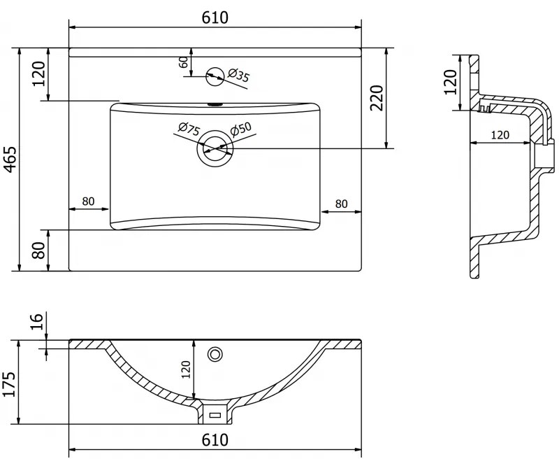Mexen ATENA UMYVADLO, 60x46 CM, BÍLÁ, 25016000