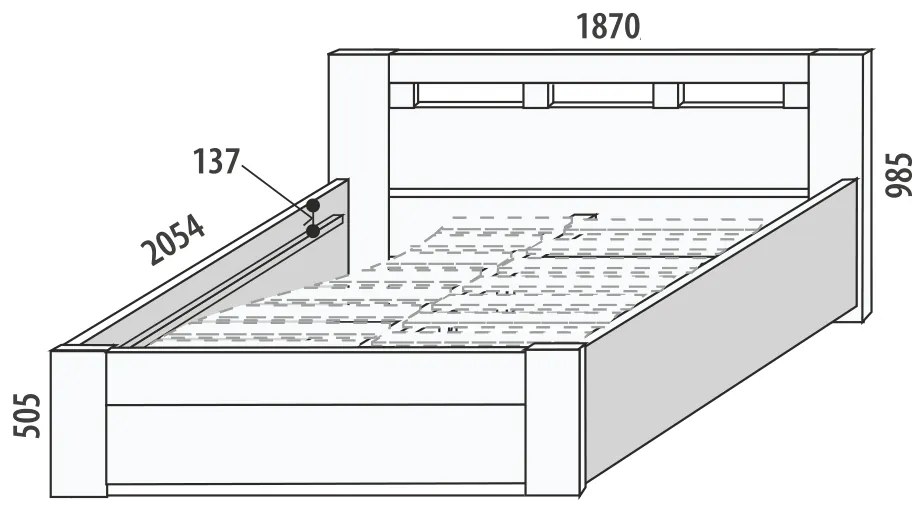 Postel Valencia senior s úložným prostorem Domestav č.191 Materiál: Buk cink, Povrchová úprava: Moření, Specifikace: 160x200